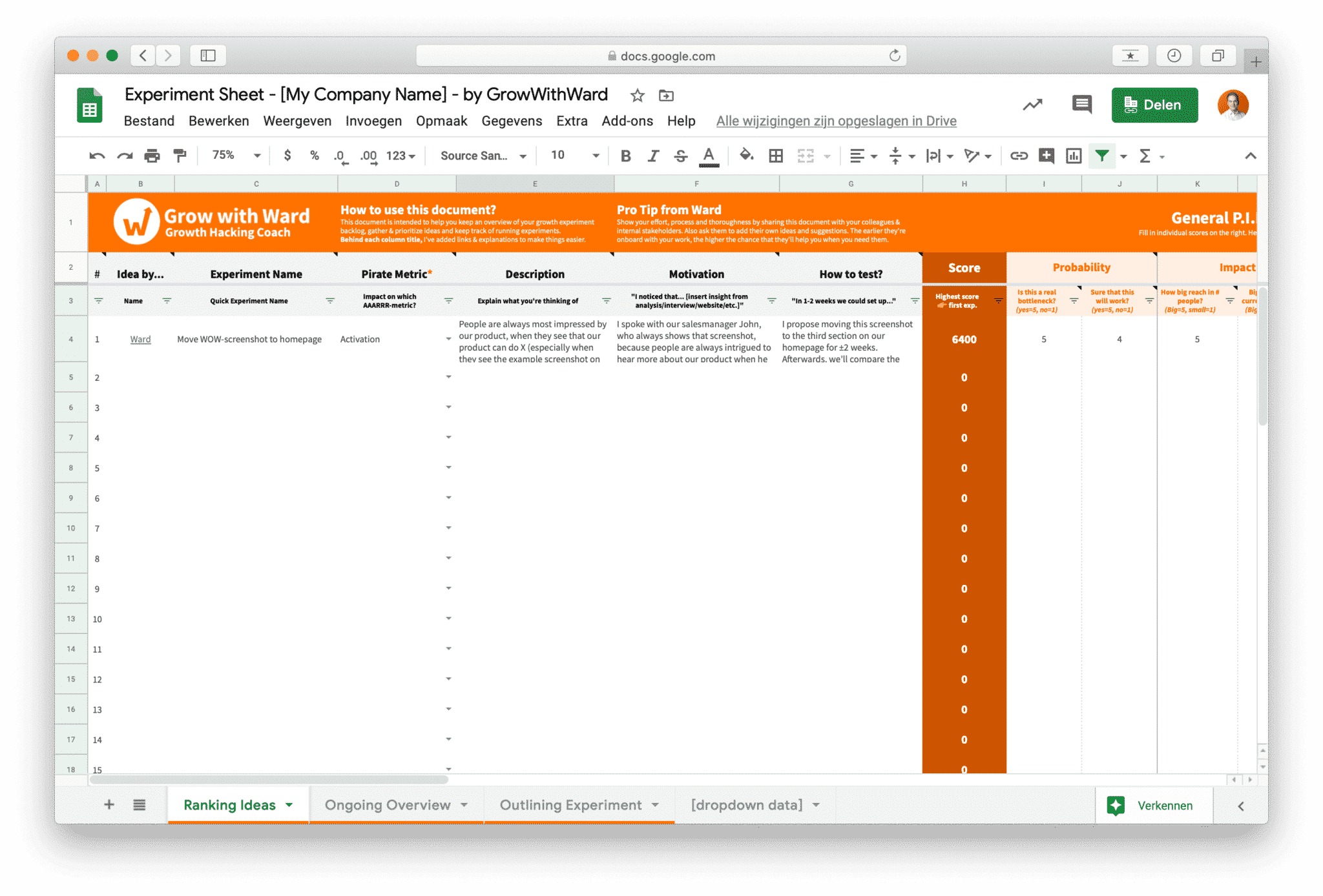 Growth Experiment Sheet™️ | Free Download by Grow with Ward