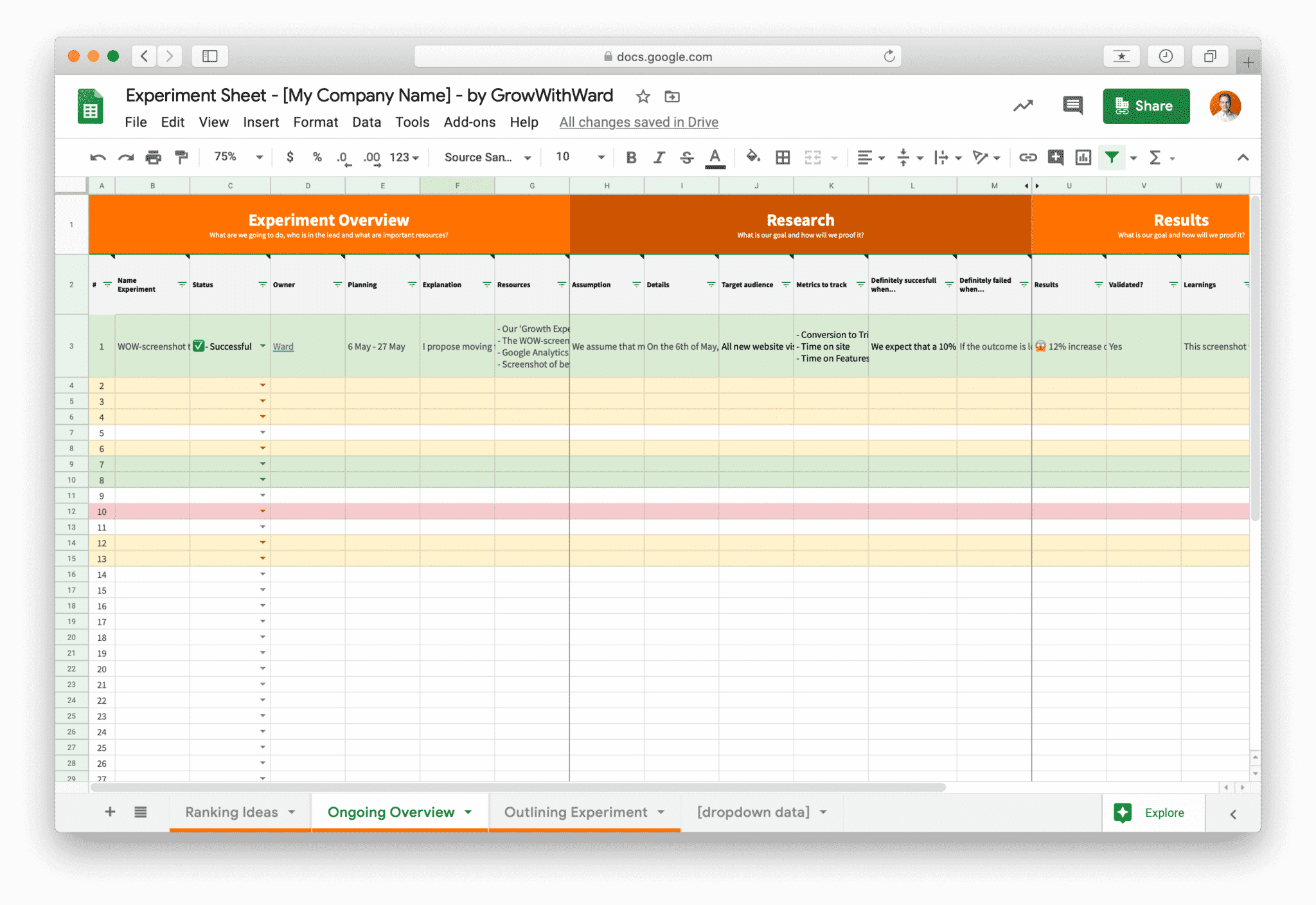 Growth Experiment Sheet™️ | Free Download by Grow with Ward